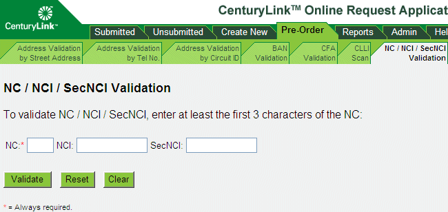 Validating NC, NCI, and SECNCI Codes