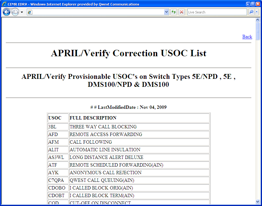 Viewing the USOC list